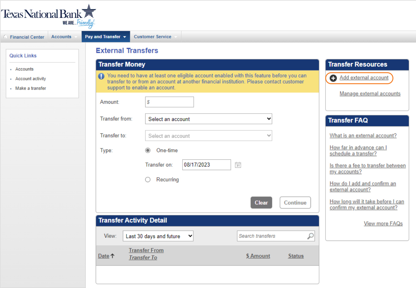 External Transfers Guide - Texas National Bank